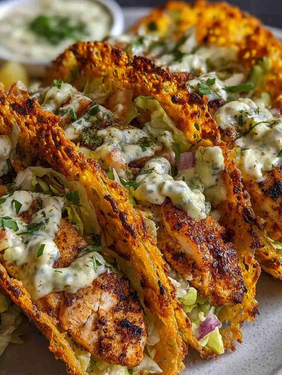 Mediterranean Dill Pickle Ranch Smash Chicken Tacos with Crispy Cheese Lace